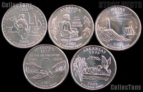 2003 Quarters Set of 10 BU Coins 2003 State Quarters P & D Mints - $11.90